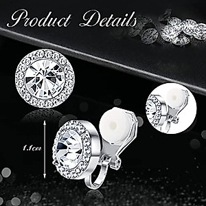 Thunaraz Elegant Clip on Earrings for Women Crystal Teardrop Wedding Earrings Clip on Rhinestone Formal Chandelier Dangle Earrings for Brides Bridesmaids Silver Round