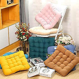Barydat 8 Pcs Chair Cushions 15 x 15 Inch Dining Chair Pads with Ties Square Patio Thick Soft Chair Cushions for Outdoor Kitchen Patio Room Indoor Car Office, 8 Colors