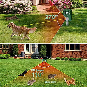 Ultrasonic Animal Repeller,Lasriges Solar Battery Powered Cat Repellent, Outdoor Waterproof Dog Deterrent Repeller with Motion Sensor for Home Garden Yard Foxs, Birds, Squirrels