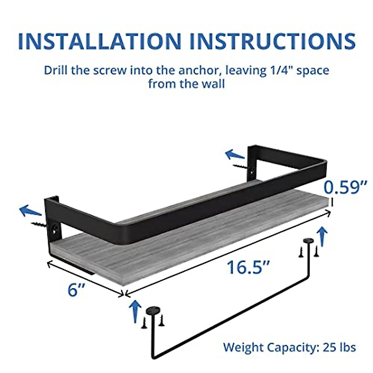 Halter Bathroom Shelf with Towel Bar, Wall Mounted Floating Shelves with Bar and Metal Towel Rod for Bathroom and Kitchen, Wooden Bathroom Shelves, Floating Bar Shelves, Grey