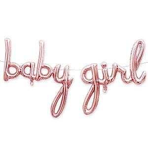 PartyForever Baby Girl Balloon Rose Gold Letters for Baby Shower Decorations, Girl Gender Reveal Foil Balloons Letters Banner