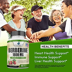 Berberine 1800mg Per Serving, Berberine Supplement, Berberine HCL, Berberine Pills, Berberine Capsules, Cardiovascular & Heart Health, Immune Support, 90 Veggie Capsules