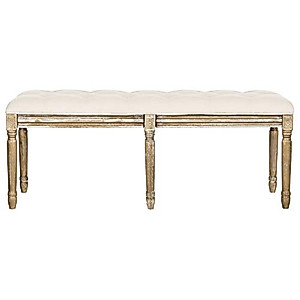 Safavieh Home Collection Rocha French Brasserie Tufted Beige and Rustic Oak 19-inch Wood Bench
