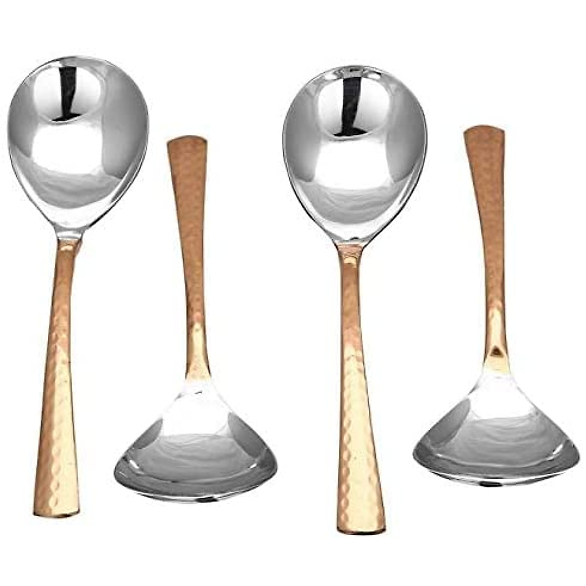 VAKRATUNDA KITCHENWARES Set of 4 Serving Spoon with Hammer Copper Handle, Spoons for Dinnerware Serve ware, Non-Slip Serving Tools for Modern Kitchen, Serving Spoons for Home, 8”