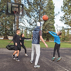 GYMAX Portable Basketball Hoop, 8.5-10ft Height Adjustable Basketball Stand System with 39" Broad Backboard, Spare Net & Transportation Wheels, Indoor/Outdoor Basketball Goal for Kids Youth Family