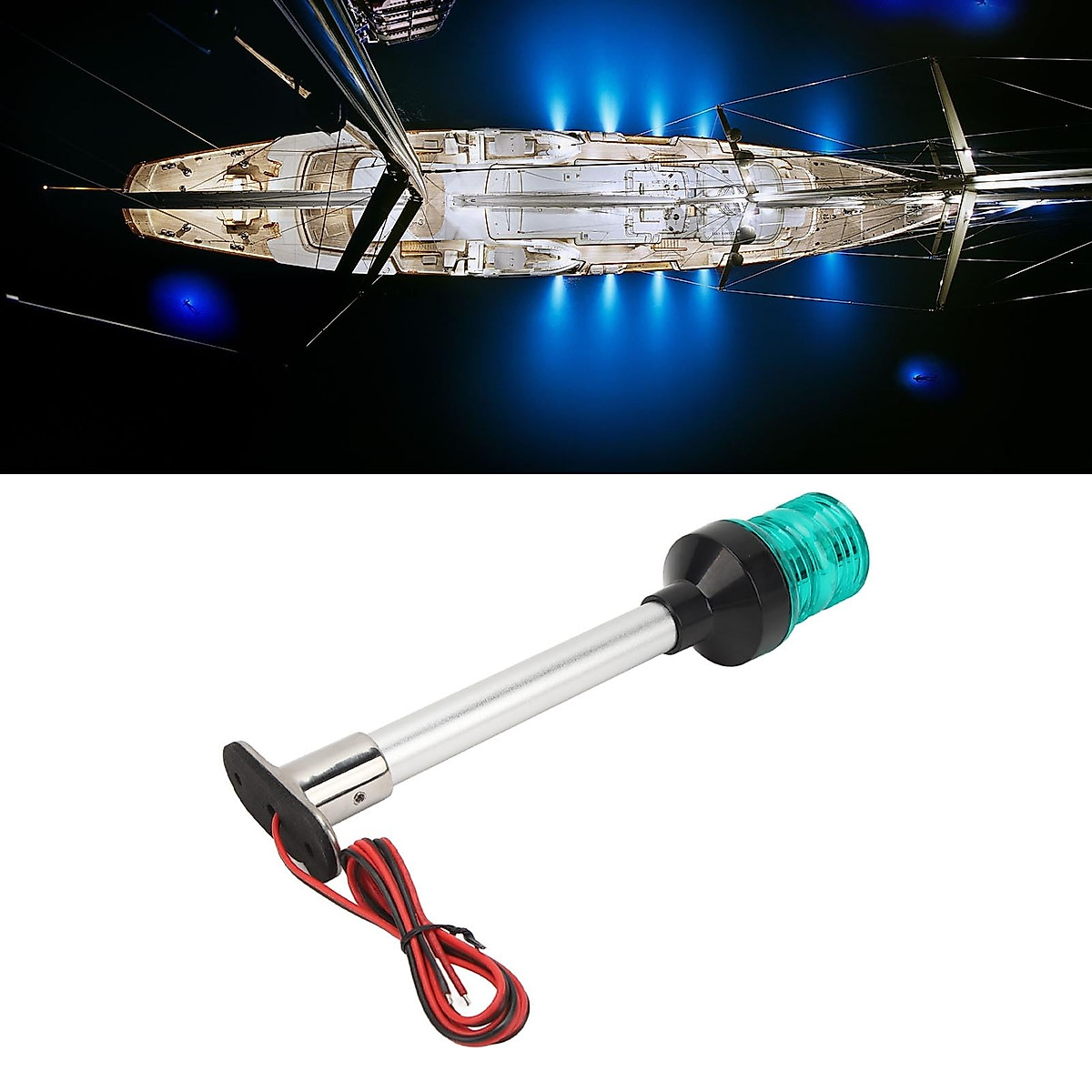 Airshi Boat Stern Light, Stainless Steel Base 33 LED Lamp Beads 10 Inches Height Aluminum Rod Bow Mast LED Anchor Navigation Lights for Fishing Boats (Green), LED Stern Light Boat Anchor Light