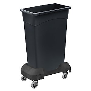 SunSierra 23 Gallon Slim Rectangular Trash Can with Dolly, Garbage Can, Heavy-Duty Wheeled Trash Bin, Rolling Trash Can for Warehouse/Commercial Facilities/Garage - Black
