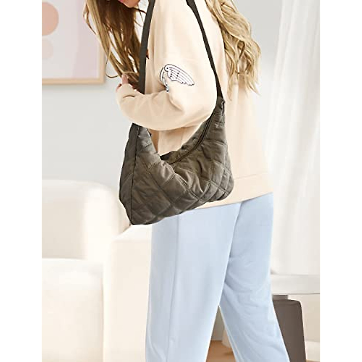 Puffy Tote Bags Women Quilted Puffer Handbag Lightweight Padded Crossbody Shoulder Travel Shopping Tote Girls Hobo Bag Purse Green