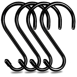 Dreecy Large Heavy Duty S Hooks 6 inch 7 MM Thick Vinyl Coated S Hook for Hanging Plants Outdoor, Metal Black Rubber Coated S Hooks for Closet Jeans Bags Pot Cups Jewelry Garden Tools. 4 Pack