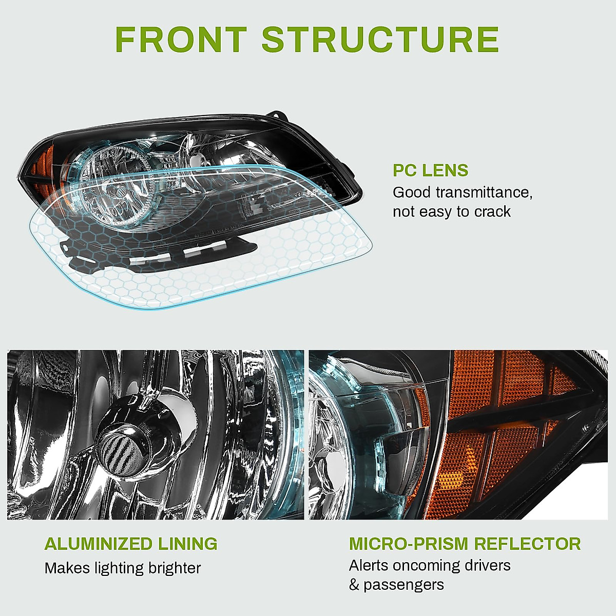 AUTOSAVER88 Headlights Assembly Compatible with 08 09 10 11 12 2008 2009 2010 2011 2012 Chevy Malibu 2008-2012 08-12 Headlamps Passenger and Driver Side Black Housing Amber Reflector