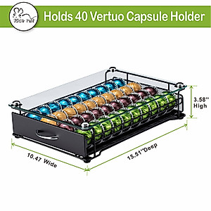 Rice rat Vertuo Capsule Holder Drawer for Nespresso With Glass For Cabinet Vertuoline Pod Storage Rack For Counter (Class-40 Pods（With handle）)