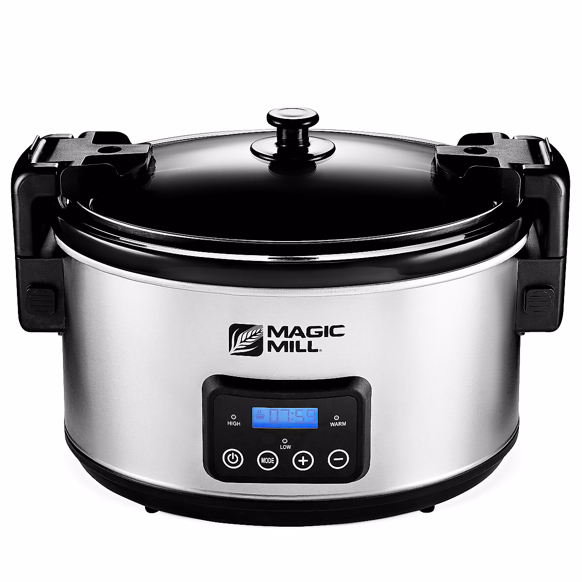 Magic Mill 8.5 Quart Extra Large Programmable Slow Cooker with Digital Adjustable 20 Hour Timer, 3 Cooking Settings, Brushed Stainless Steel, With Intelligent Lid Lock