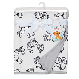 Lambs & Ivy Disney Baby The Lion King Baby Blanket - White/Gray Minky/Jersey