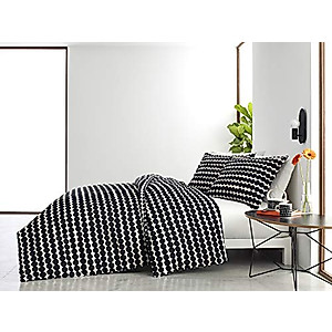 MARIMEKKO - Queen Duvet Cover Set, Cotton Bedding with Matching Shams & Button Closure, All Season Home Decor (Rasymatto Black, Queen)