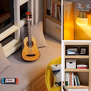 piberagi DIY Miniature Dollhouse Kit, 1:32 Scale Creative Room Mini Wooden Doll House with Furniture Plus Dust Proof for Kids Teens Adults(Study Room)