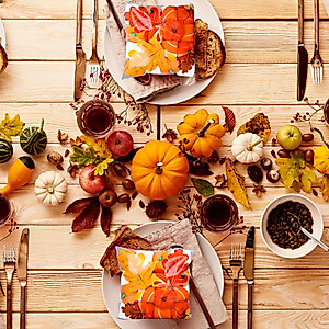 Whaline 400Pcs Fall Cellophane Bags Self-Adhesive Autumn Leaves Pumpkin Cello Bags Plastic Harvest Thanksgiving Candy Goodie Treat Bags for Party Favor Supplies, 5.1 x 5.1 Inch