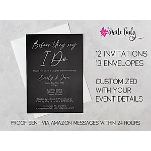 Couples Wedding Shower Invitations Chalkboard Co-ed Coed Bridal Shower Invites Before They Say I Do Rehearsal White Chalk Calligraphy Printed Cards (12 Count)