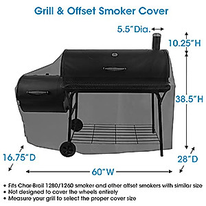 Unicook Offset Smoker Cover 60 Inch, Outdoor Heavy Duty Waterproof Charcoal Grill Cover, Fade and UV Resistant Smokestack BBQ Cover, Compatible for Brinkmann, Char-Broil, Royal Gourmet and More, Black