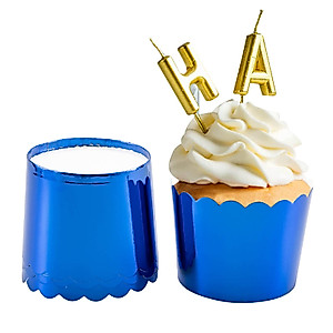 Blue Baking Cups Cupcake Liners, 50pcs Paper Baking Cups Muffin Liners Greaseproof Disposable Bulk Cupcake Wrappers, 6 oz Standard Muffin for Father's Day Decor Retirement Graduation Parties