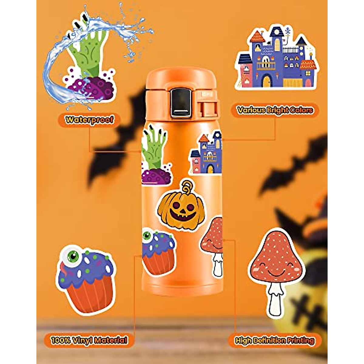 300PCS Halloween Pumpkin Stickers,Vinyl Waterproof Stickers for Water Bottles Laptop Skateboard Computer,Halloween Party Favors Gifts Funny Stickers for Kids Teens Adults