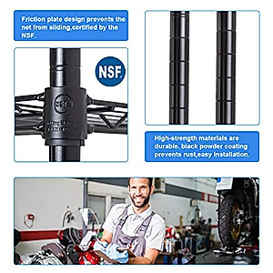 Vnewone 6 Tier Storage Shelves Large Wire Shelving Unit Metal Garage Shelving NSF 82”x48”x18” Heavy Duty Height Adjustable Commercial Grade Utility Steel Rack 2100 LBS Capacity with Wheels,Black