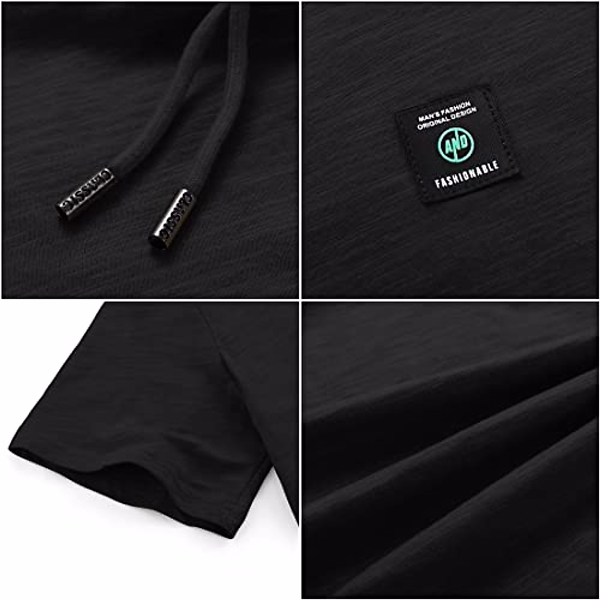 Aiyino Men's Short Sleeve Athletic Hoodies Sport Sweatshirt Solid Color Fashion Pullover M Black