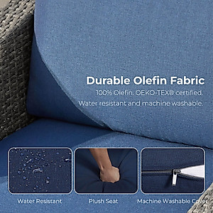 CHITA Patio Wicker Chair, 360° Swivel Outdoor Rattan Chair with Thickened Cushions for Backyard, Poolside, Garden or Porch, Blue Cushions with Grey Wicker