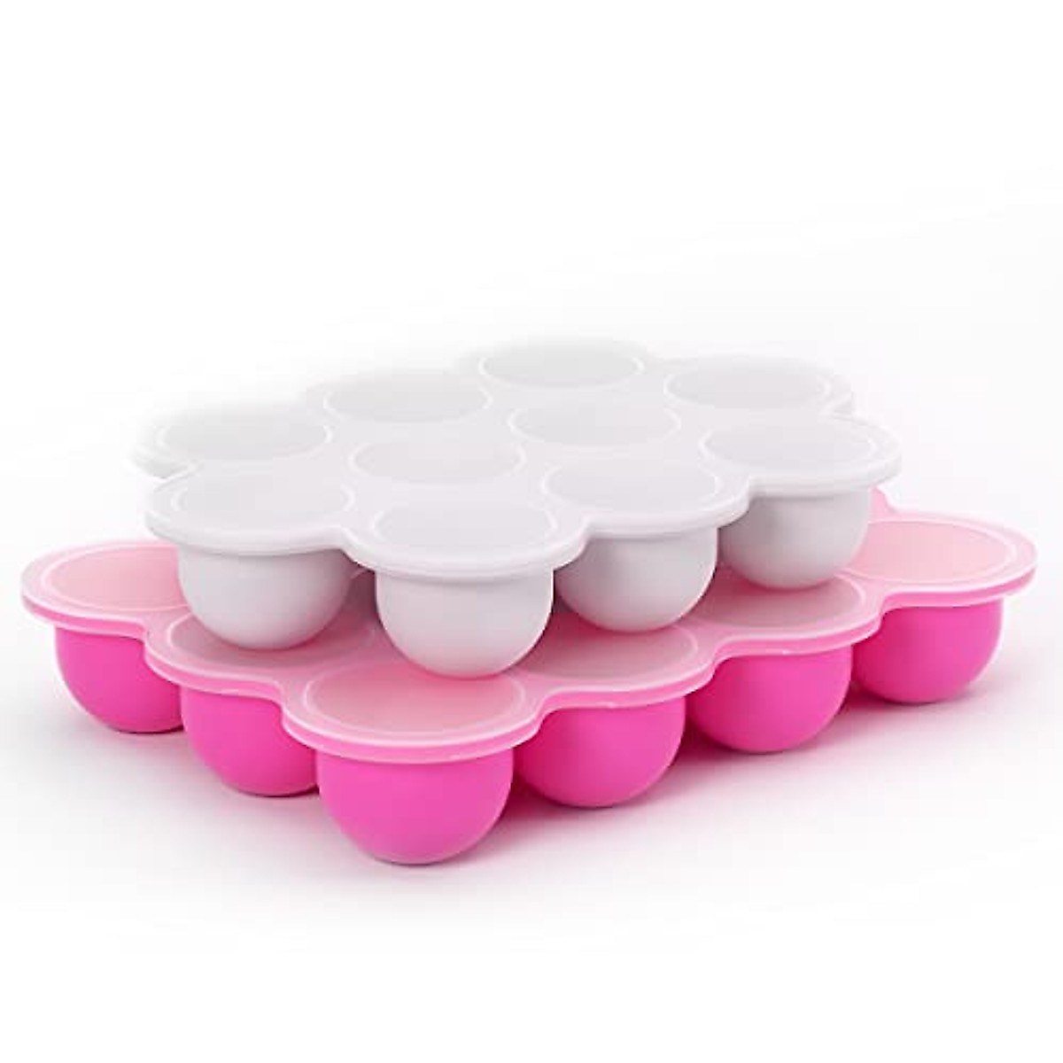 2 Pack Baby Food Containers, Freezer Tray with Lid, BPA Free Silicone Molds, 12 Cubes & 10 Cubes, Individual 75ml Per Cube, Perfect for Homemade Baby Food, Breast Milk- Microwave, Oven