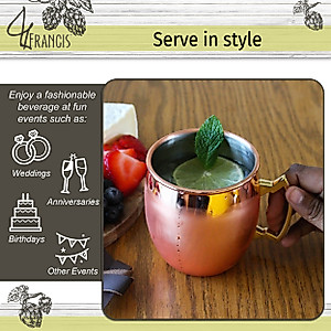 G Francis Moscow Mule Copper Mugs, 4pc Set - 18oz Smooth Copper Drinking Cups Moscow Mule Glasses Set for Ginger Beer and Cocktails