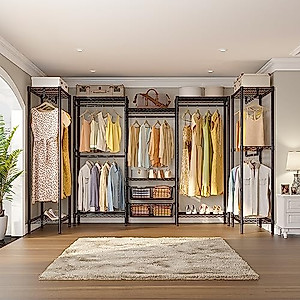 VIPEK V10i Medium Garment Rack Heavy Duty Clothes Rack, Free Standing Coat Rack for Hanging Clothes Wardrobe Metal Clothing Rack with 2 Slid Storage Baskets, 68.9" L x 15.7" W x 76.4" H, Black