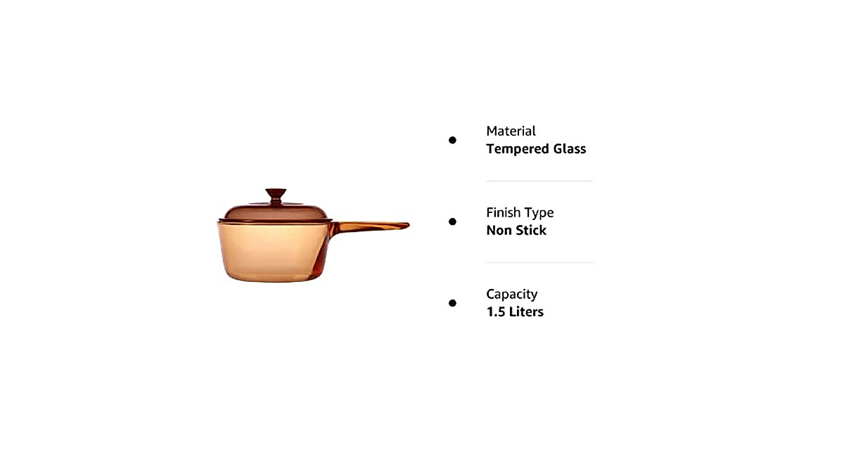 Vintage Corning Visions 1.5L Amber Sauce Pan with Lid