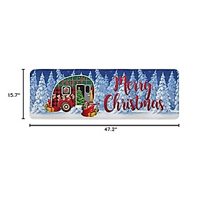 Libaoge Kitchen Mat Rug 1 PCS Merry Christmas Tree Gift Red and Green Camper in Snow Runner Rug Anti-Fatigue Comfort Memory Foam Standing Mat Non-Slip Floor Door Mat for Bathroom Bedroom 16x47in