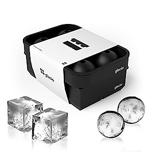 Glacio Premium Silicone Ice Tray Set - 2-in-1 Combo with Large 2" Square Cubes & Sphere Ball Mold - Ideal for Whiskey, Cocktails, and Beverages - Easy Release & BPA-Free