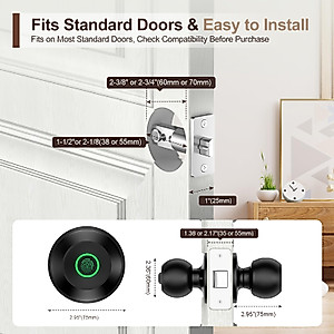 HEI LIANG Fingerprint Door Lock，Smart Door Knob, Smart Lock Biometric Door Lock Fingerprint Door knob with App Control Suitable for Bedroom,Utility Room,Apartments Offices,Hotels(Black)