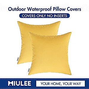 MIULEE Pack of 2 Decorative Outdoor Waterproof Pillow Covers Square Garden Cushion Sham Throw Pillowcase Shell for Patio Tent Couch 18x18 Inch Yellow
