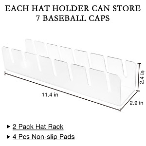 2 Pack Hat Stand for Baseball Caps, 2024 New No Install Acrylic Hat Organizer for 14 Baseball Caps, Golf Cap, Trucker Hat for Closet, Dresser, Bedroom (Clear)