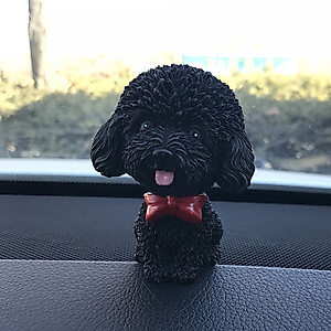 IBWell Mini Bobbing-Head Dog for Car Dash Board Decor,Dashboard Doggy Puppy Teddy Toy with Adhesive Tab（Poodle） (Black)