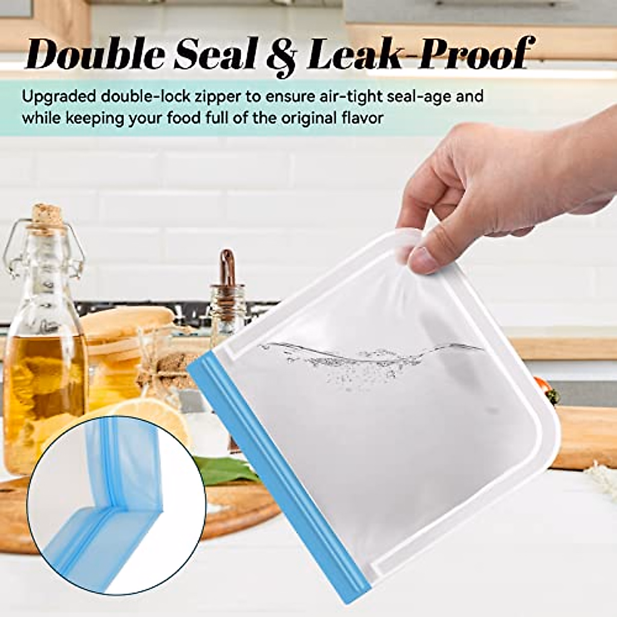 COKMART 9PCS Dishwasher Safe Silicone Bags for Food Storage,BPA Free Kitchen Bags Leakproof Freezer Reusable Bags 2 Reusable Gallon Bags/4 Sandwich Bags/3 Snack Bags for Lunch/Travel/Home