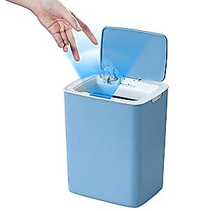 Automatic Trash Can, Non-Touch Sensor Plastic Garbage Bin 3.7 Gallon/14 L Waste Basket for Bathroom Kitchen Office(Blue)