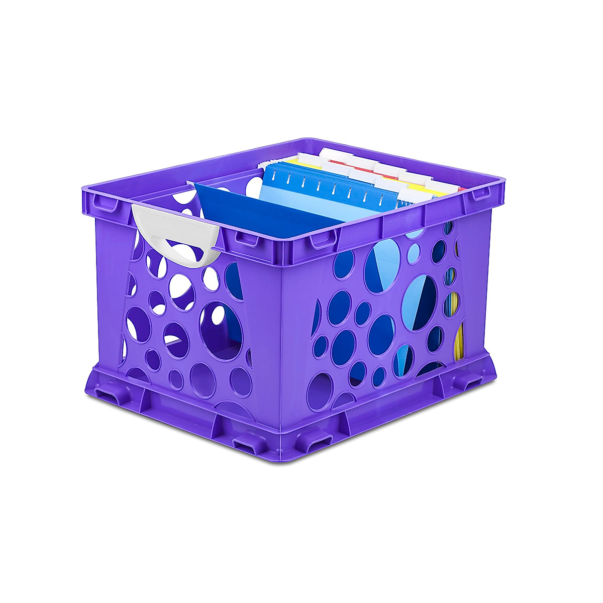 Storex Premium File Crate with Molded Handles – Letter and Legal Document and Folder Storage, Purple/White 3-Pack (61754U03C)