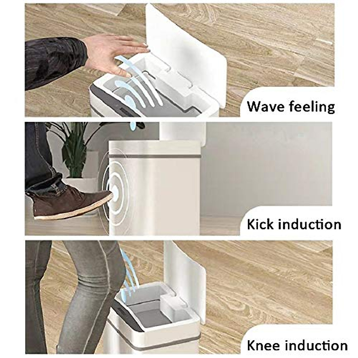 WENLII 12L Smart Trash Can Automatic Induction Infrared Motion Sensor Dustbin Home Kitchen Bathroom Waste Garbage Bin White
