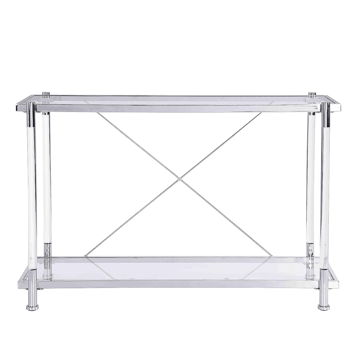 43.3 Inch Chrome Glass Console Table, 2 Tier Narrow Hallway Side Table with Acrylic & Metal Frame, Modern Minimalist End Table Sofa Table (Silver)