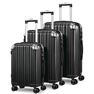 SunnyTour Expandable Luggage Sets with Double Spinner Wheels, 3 Piece Hard Suitcase Set for Short Trips and Long Travel, Black