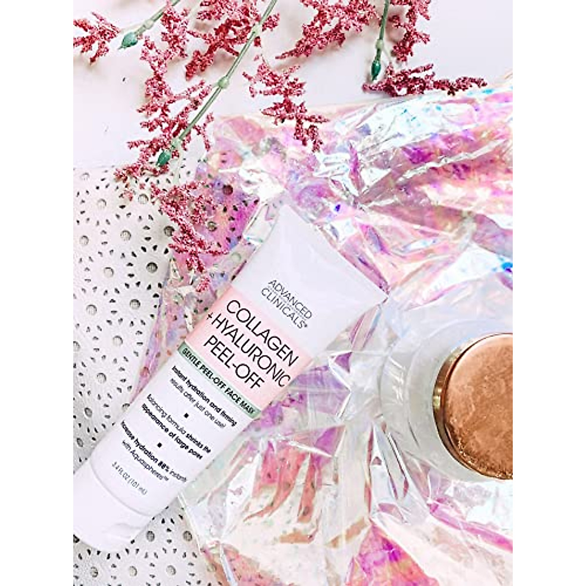 Advanced Clinicals Collagen + Hyaluronic Acid Anti-Aging Peel-Off Face Mask Hydrating, Tightening, & Firming Vegan Peel Off Face Masks Smooth Wrinkles & Pores, & Even Skin Tone (3.4 Fl Oz)