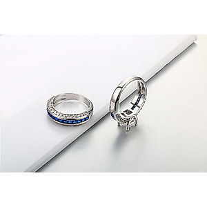European Style Amethyst Two Pieces Cubic Zirconia Wedding Engagement Band Couple Rings (Blue, 5)