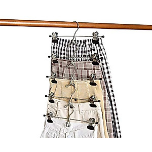 Amber Home 12 Pack Heavy Duty Add on Metal Pants Skirt Hangers, Stackable Add-on Metal Clothes Hangers with 2-Adjustable Clips, Cascading Clip Hangers Space Saving for Jeans, Slacks