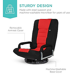 Best Choice Products Swivel Gaming Chair 360 Degree Multipurpose Floor Chair Rocker for TV, Reading, Playing Video Games w/Lumbar Support, Armrest Handles, Adjustable Backrest - Black/Red