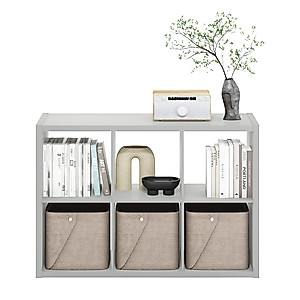 Furinno Cubicle Open Back Decorative Cube Storage Organizer, 6-Cube, Light Grey