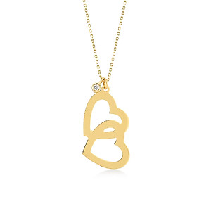 Diamond intertwined Hearts Necklace for Women | 14k Real Gold Interlocking Hearts Necklace for Women | 14k Solid Gold Pendant Necklaces | Simple Open Heart Jewelry | Gifts for Christmas, 18"