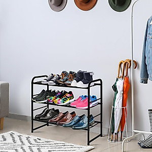 REGILLER 3-Tier Stackable Shoe Rack, Expandable & Adjustable Shoe Organizer Storage Shelf, High Capacity, Wire Grid, Black